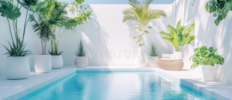 Rectangular White Wall Background for Modern Swimming Pool Stock Image ...