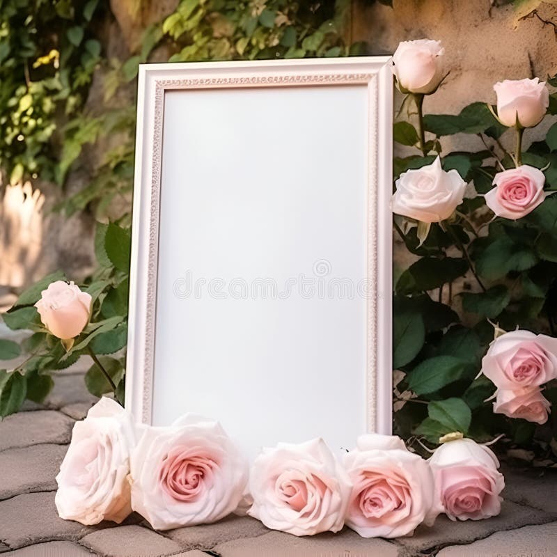 Rectangular White Wooden Picture Frame with Empty Space for Text and ...