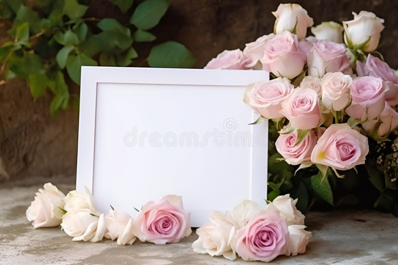 Rectangular White Wooden Picture Frame with Empty Space for Text and ...