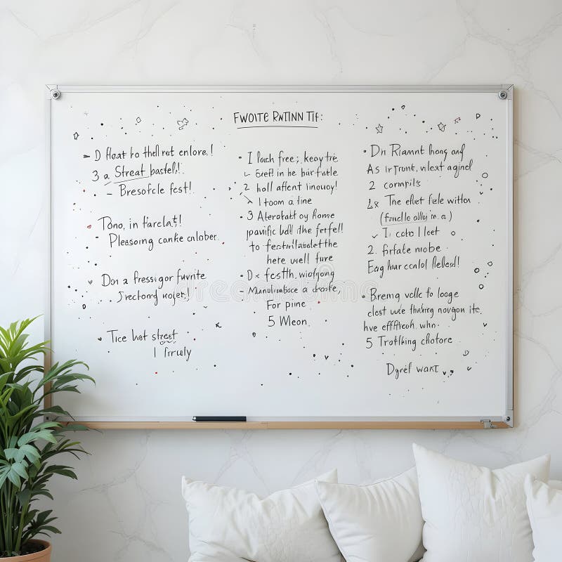 Rectangular Whiteboard Mounted on a Light-colored Wall, Featuring Text ...