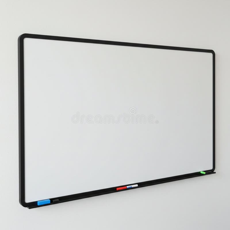 Rectangular Whiteboard with a Sleek Black Frame, Mounted on a Light ...