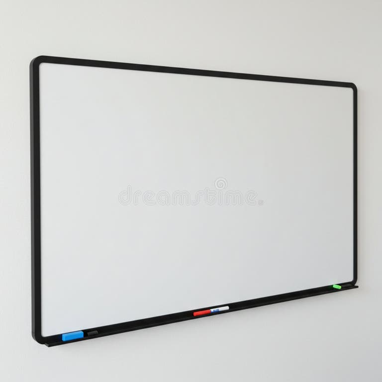 Rectangular Whiteboard with a Sleek Black Frame, Mounted on a Light ...