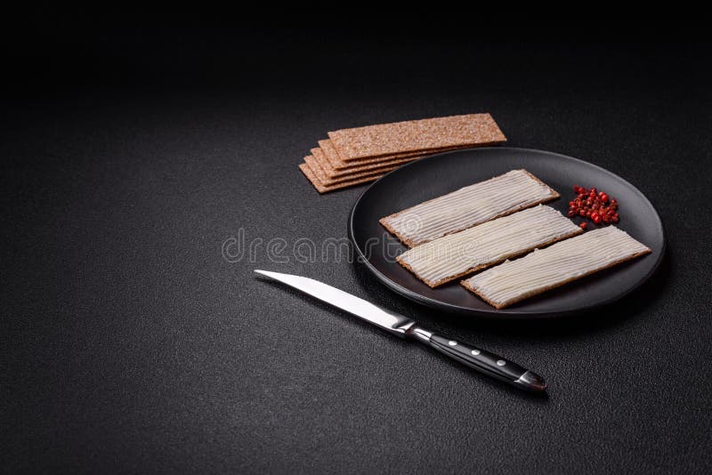 Rectangular Whole Grain Crisp Bread with Cream Cheese Stock Photo ...