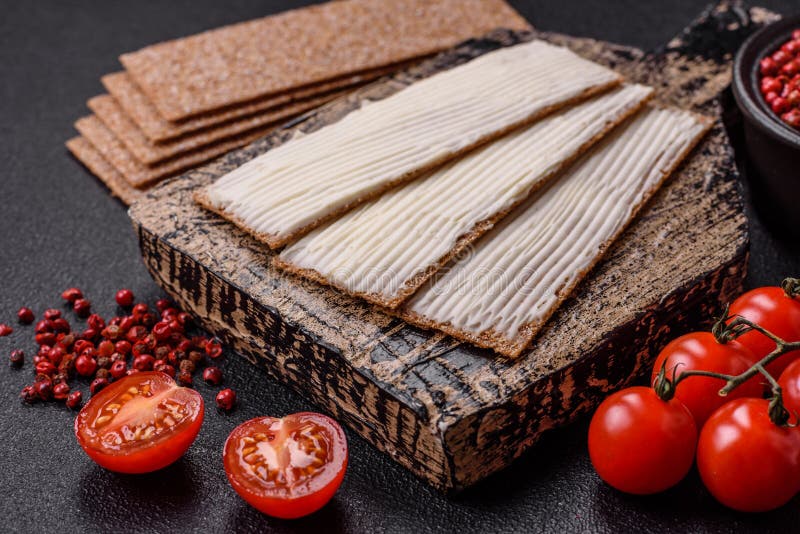 Rectangular Whole Grain Crisp Bread with Cream Cheese Stock Photo ...