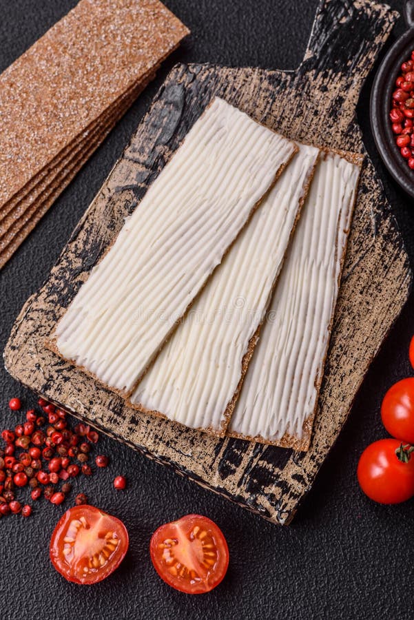 Rectangular Whole Grain Crisp Bread with Cream Cheese Stock Image ...