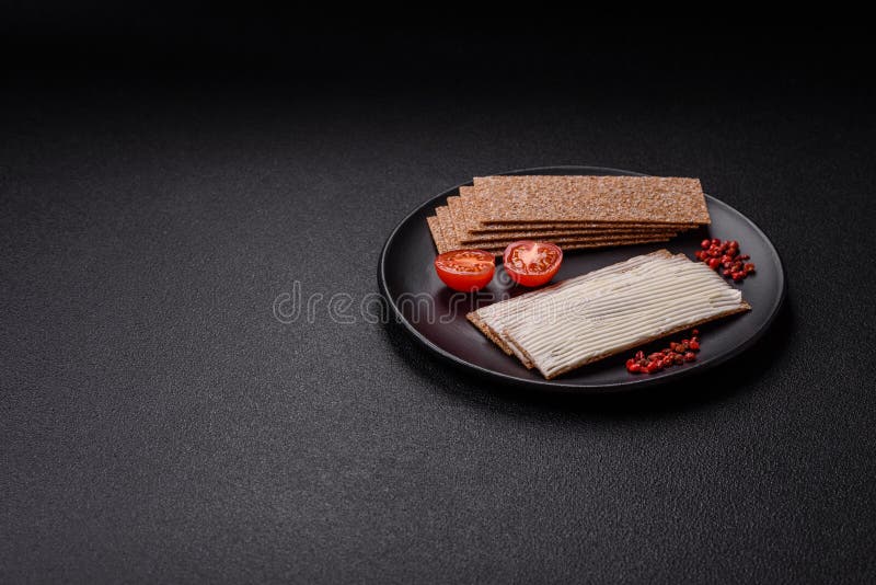 Rectangular Whole Grain Crisp Bread with Cream Cheese Stock Photo ...