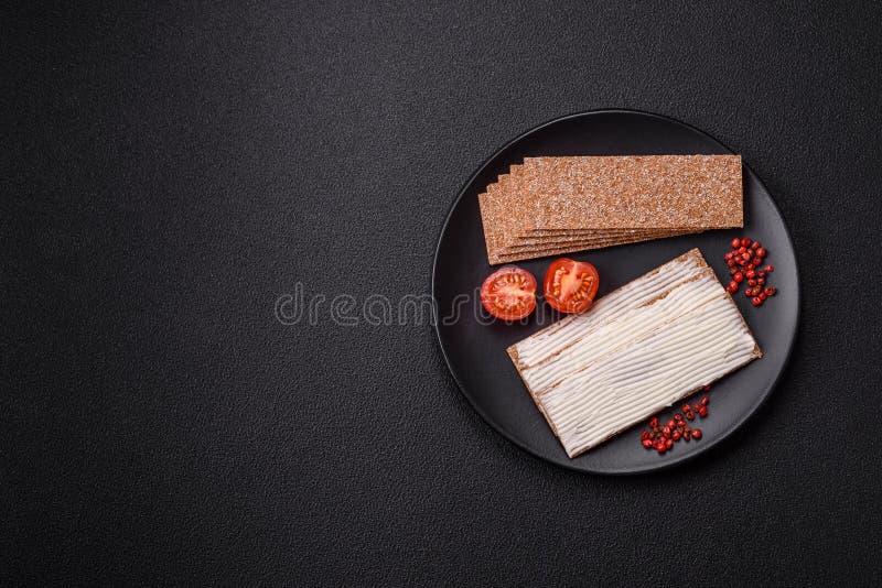 Rectangular Whole Grain Crisp Bread with Cream Cheese Stock Photo ...