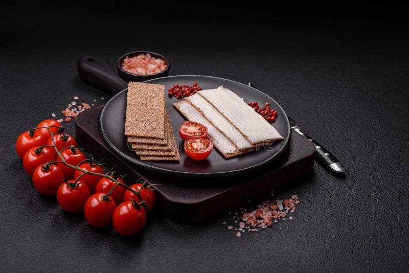 Rectangular Whole Grain Crisp Bread with Cream Cheese Stock Photo ...