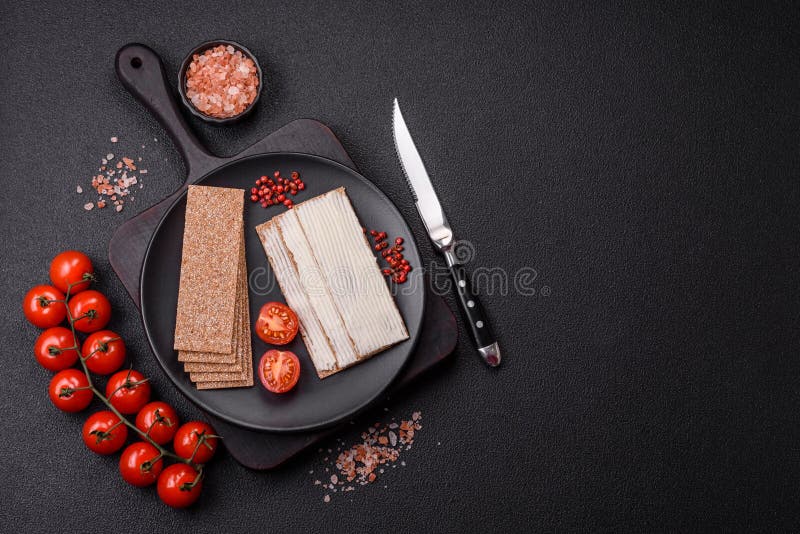 Rectangular Whole Grain Crisp Bread with Cream Cheese Stock Photo ...