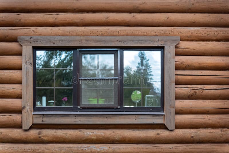 Window on a log wall stock photo. Image of window, closed - 312662130