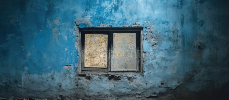 A Rectangular Window in an Electric Blue House Facade Stock Image ...