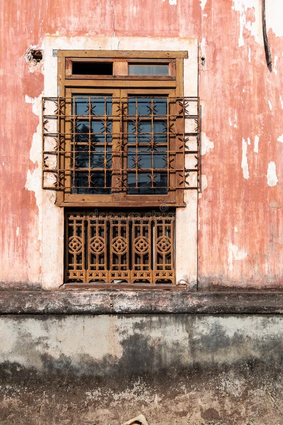 A Rectangular Window with Rusty Iron Grilles Stock Image - Image of ...