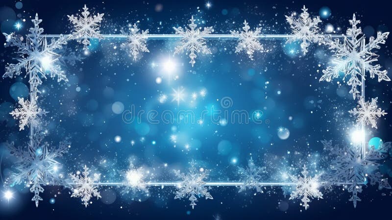 Rectangular Winter Snow Frame Border with Stars Sparkling. Generative ...