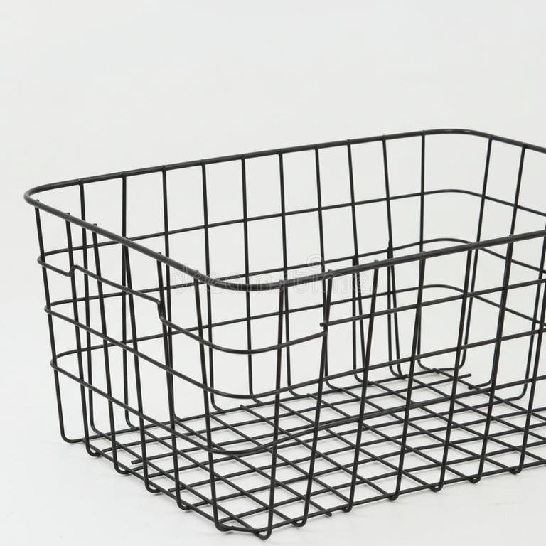Rectangular Wire Basket Made of Black Metal. the Design Features a Grid ...