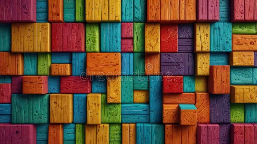 Rectangular Wooden Blocks of Varying Sizes are Painted in Vibrant ...