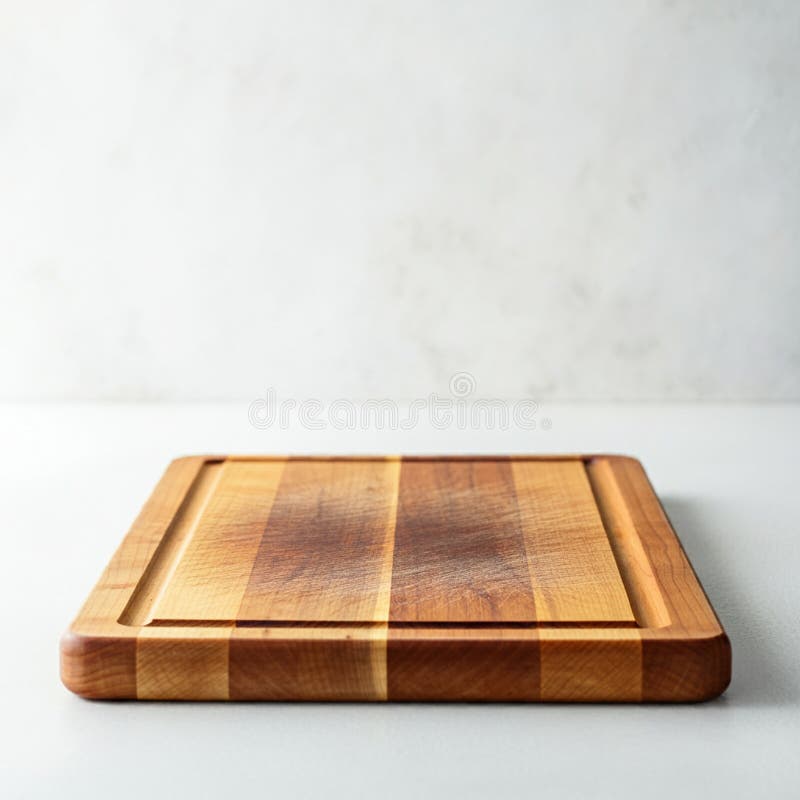 Rectangular Wooden Cutting Board with a Grooved Edge Sits on a Light ...