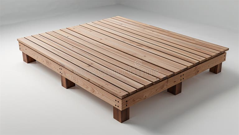 Rectangular Wooden Deck Platform with No Railing, Clean Boards, Placed ...
