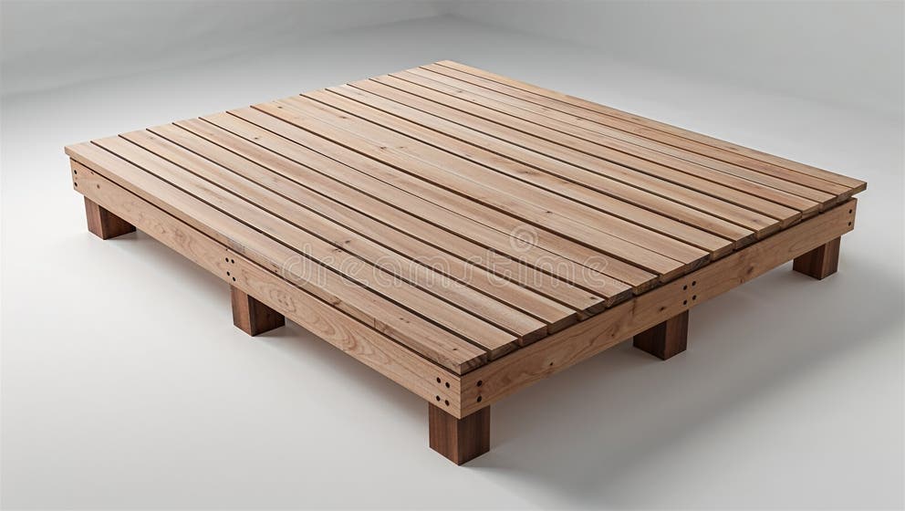 Rectangular Wooden Deck Platform with No Railing, Clean Boards, Placed ...
