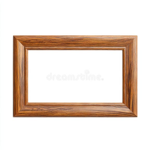 Rectangular Wooden Frame with Brown Wood Grain Isolated on White ...
