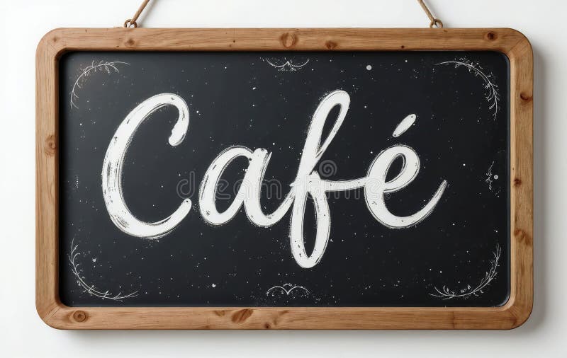 Rectangular Wooden Framed Chalkboard with Cafe Script Design Stock ...