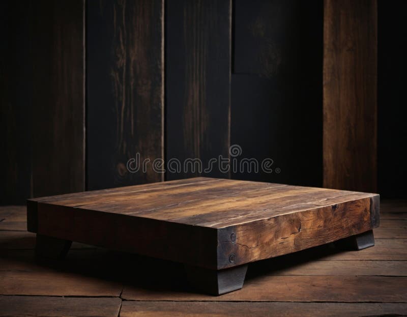 Rectangular Wooden Platform for Product Display Against Brown Wall ...