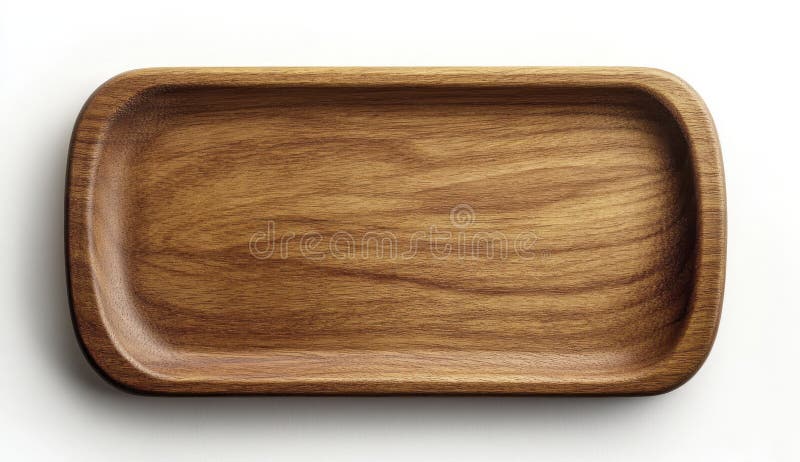 Dark Brown Rectangular Wooden Tray on White Background Stock ...