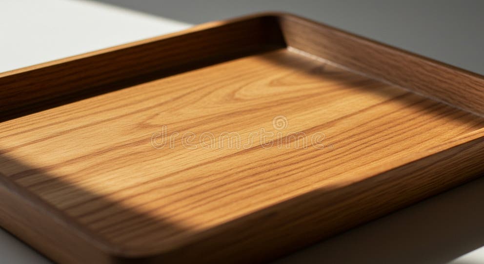 Rectangular Wooden Tray with Rounded Edges, Featuring a Smooth Surface ...