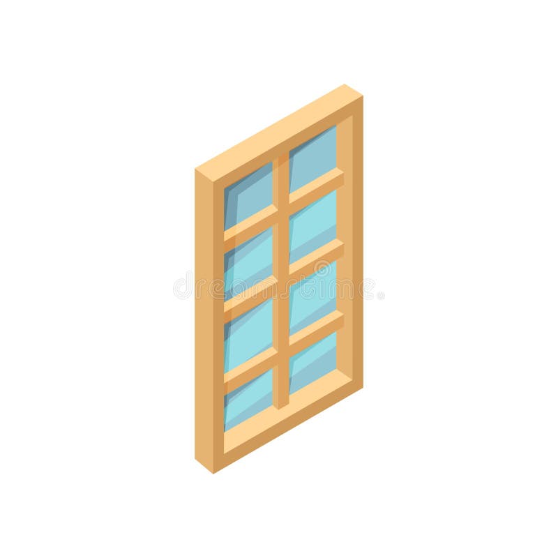 Big Rectangular Window with Blue Frame, Windowsill and Glass. Isometric ...