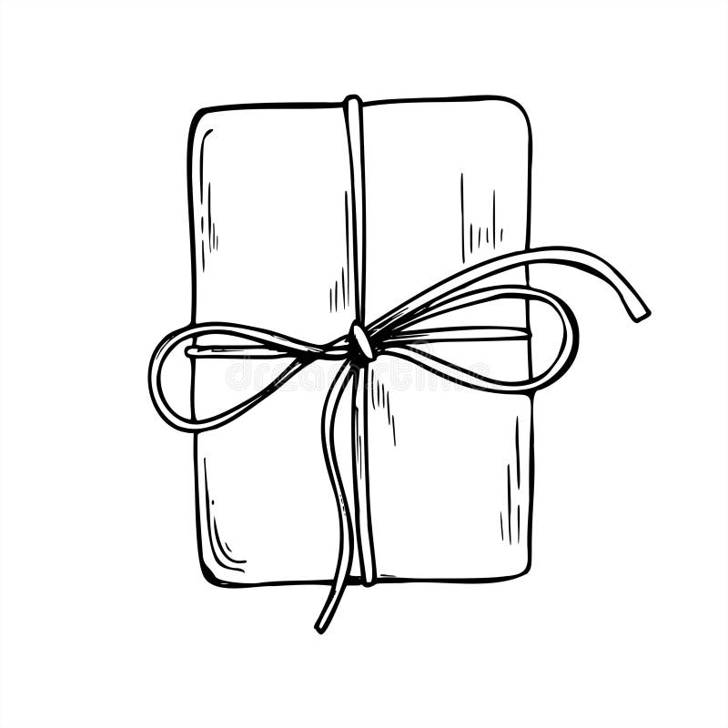 Rectangular Wrapped Gift Box Tied with Rope Monochrome Vector ...