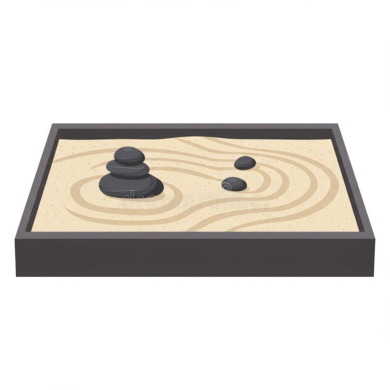 Rectangular Zen Garden with Raked Sand and Stacked Stones Stock ...