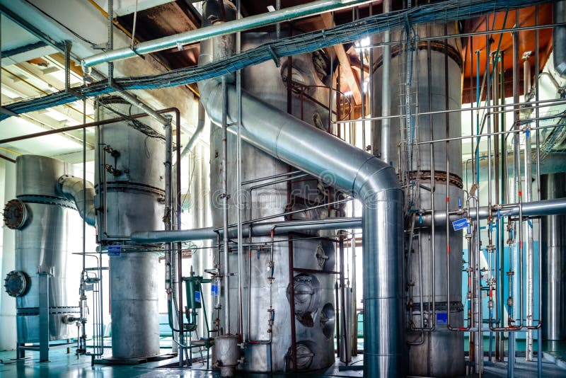 Silvery Rectification Columns with Many Pipes. Stock Image - Image of ...