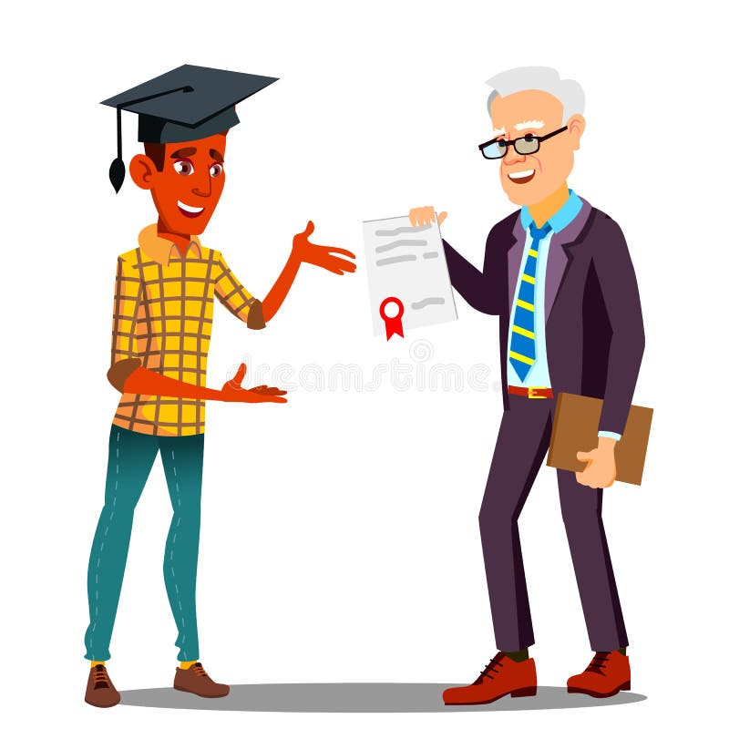 Rector Presenting Diploma To Happy Student in Graduate Cap Vector ...