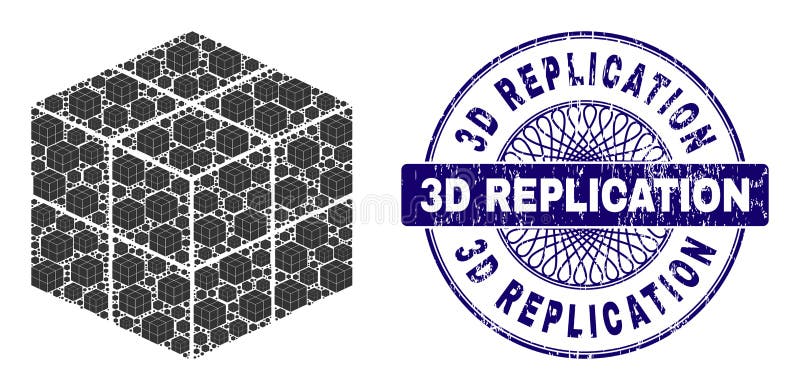 3D Cube Recursive Mosaic of 3D Cube Items and Scratched 3D Replication ...