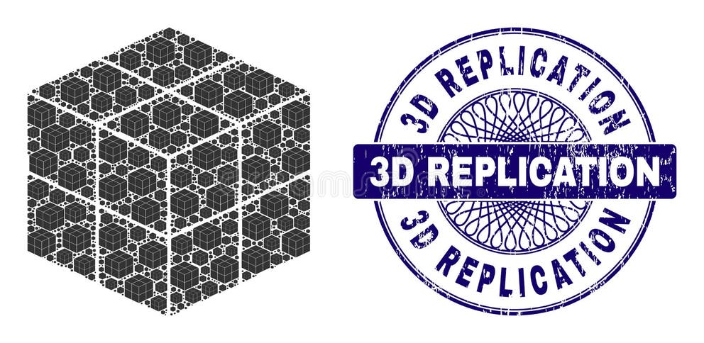 3D Cube Recursive Mosaic of 3D Cube Items and Scratched 3D Replication ...