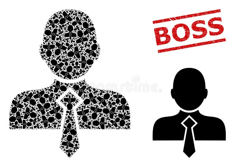 Office Man Mosaic of Office Man Items and Distress Boss Seal Stamp ...