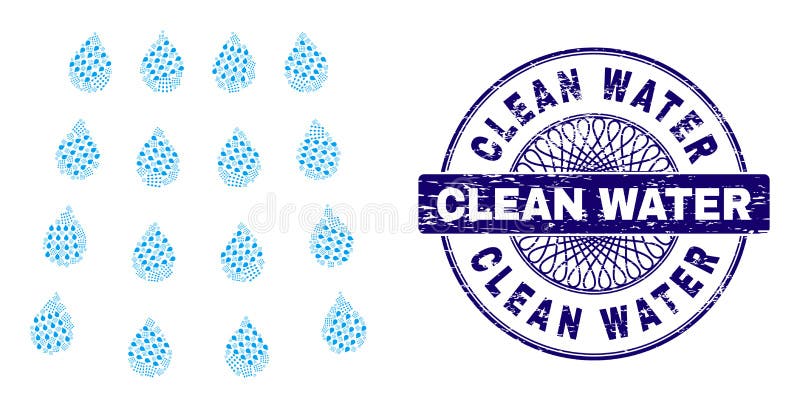 Drops Fractal Mosaic of Drops Items and Scratched Clean Water Round ...