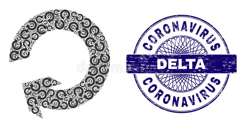 Rotate Recursive Collage of Rotate Icons and Grunge Coronavirus Delta ...