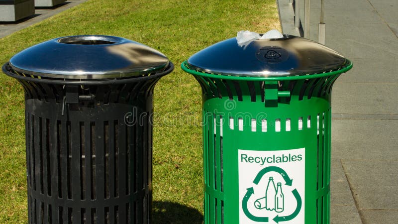 Recyclable Bin and a Trash Bin Side by Side Stock Photo - Image of ...
