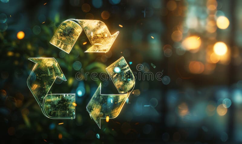 Recyclable Glowing Symbol on Defocused Background. Ecological Concept ...