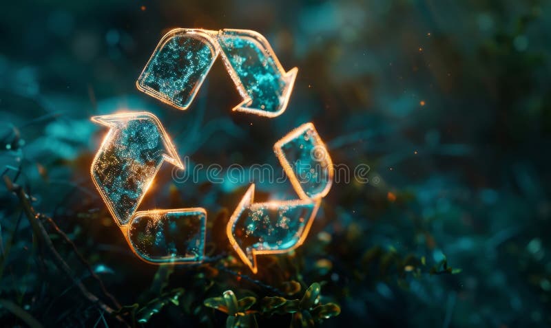 Recyclable Glowing Symbol on Defocused Background. Ecological Concept ...