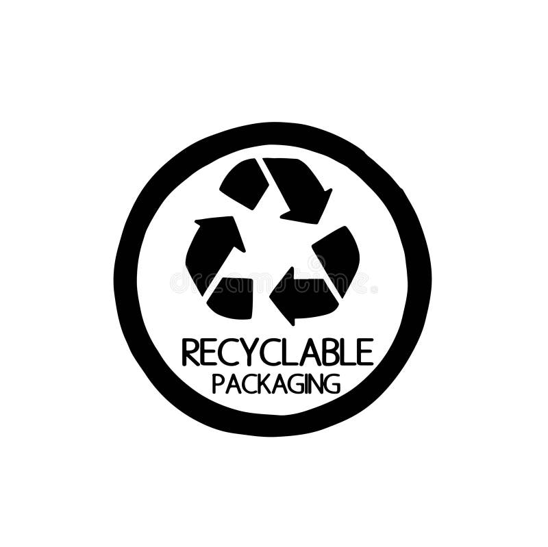 Recyclable Packaging Sign Silhouette Monochrome Vector Hand Drawn ...
