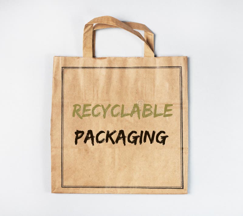 Recyclable Packaging Text on Craft Paper Bag. Recycled Pack Stock Photo ...