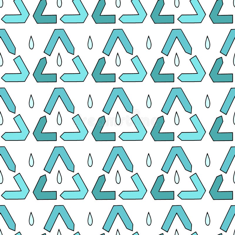 Recyclable Triangles Seamless Pattern. Recycled Background with Water ...