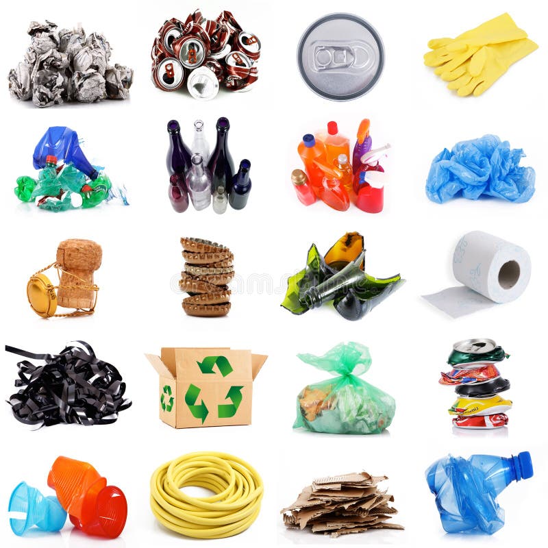 Recyclable Waste Collage in White Background Stock Image - Image of ...