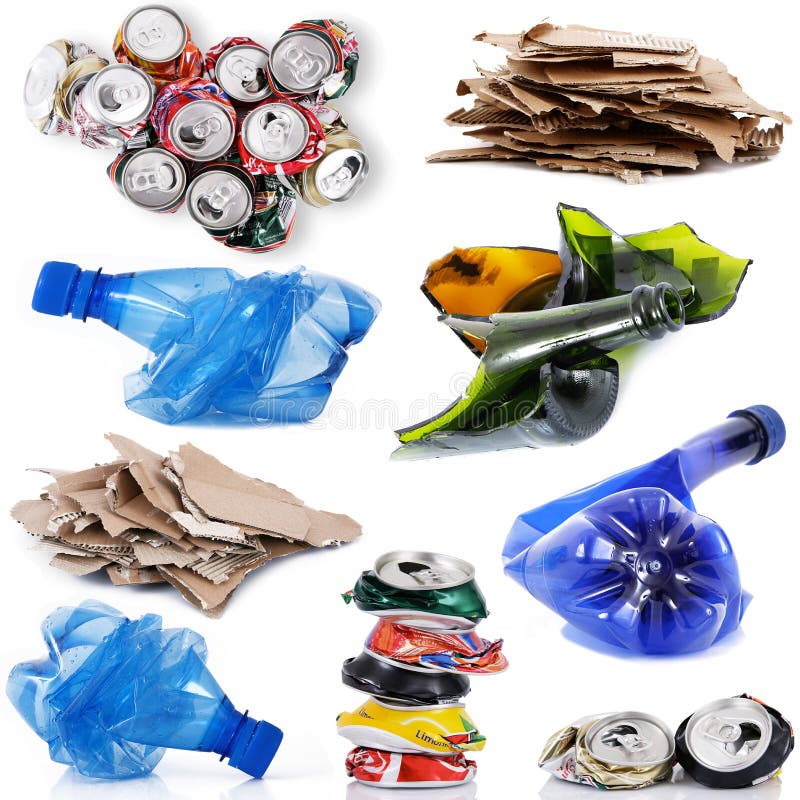 Recyclable Waste Collage in White Background Stock Image - Image of ...