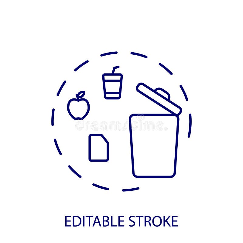 Recyclable Waste Concept Circle Icon. Types of Garbage. Editable Stroke ...