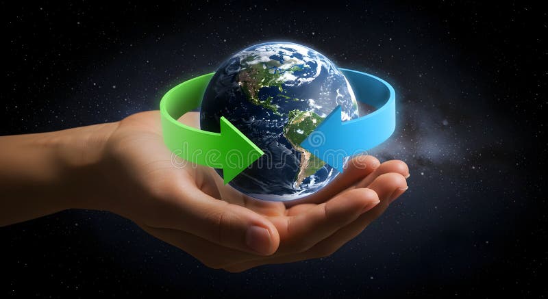 Recycle Symbol Around Earth in Hands - Generative AI Stock Photo ...