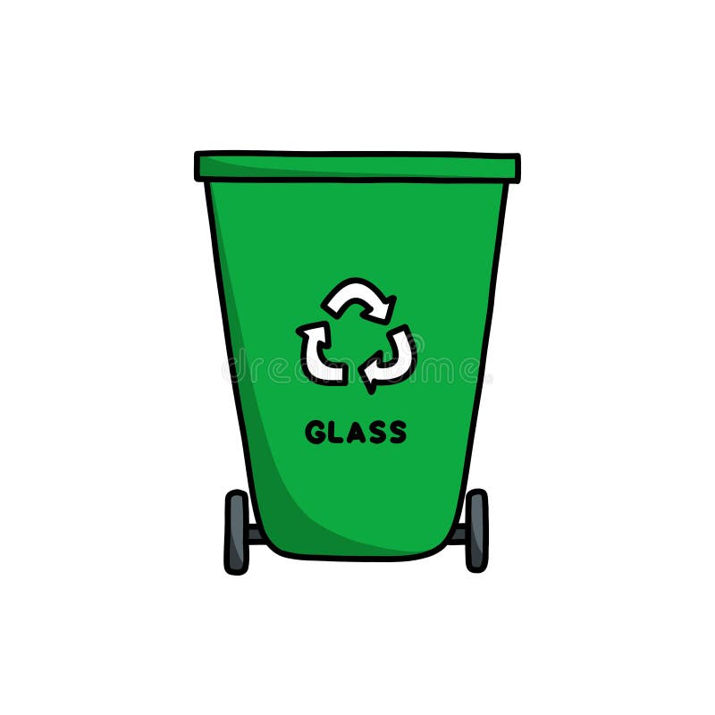 Recycle Bin Container Glass Doodle Icon, Vector Color Line Illustration ...