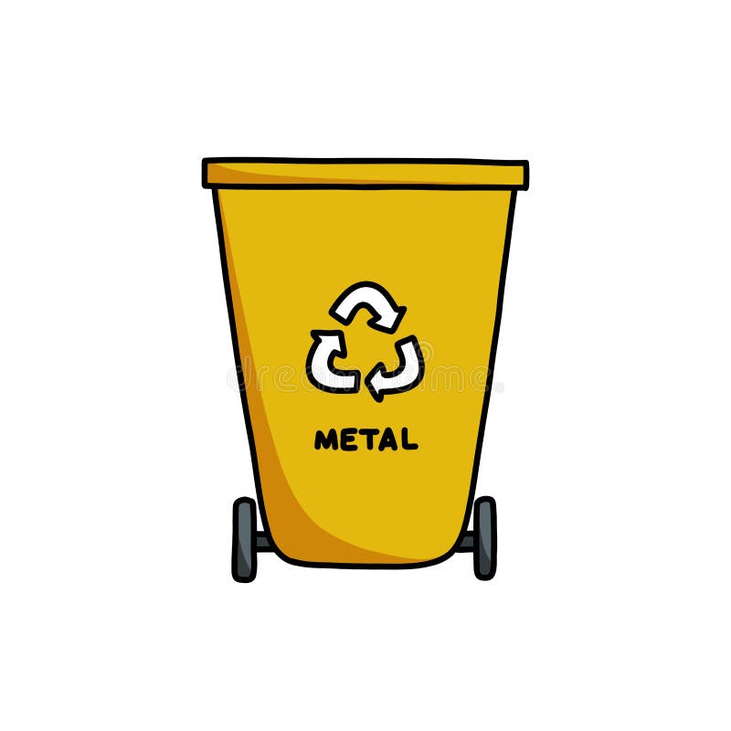 Recycle Bin Container Metal Doodle Icon, Vector Color Line Illustration ...