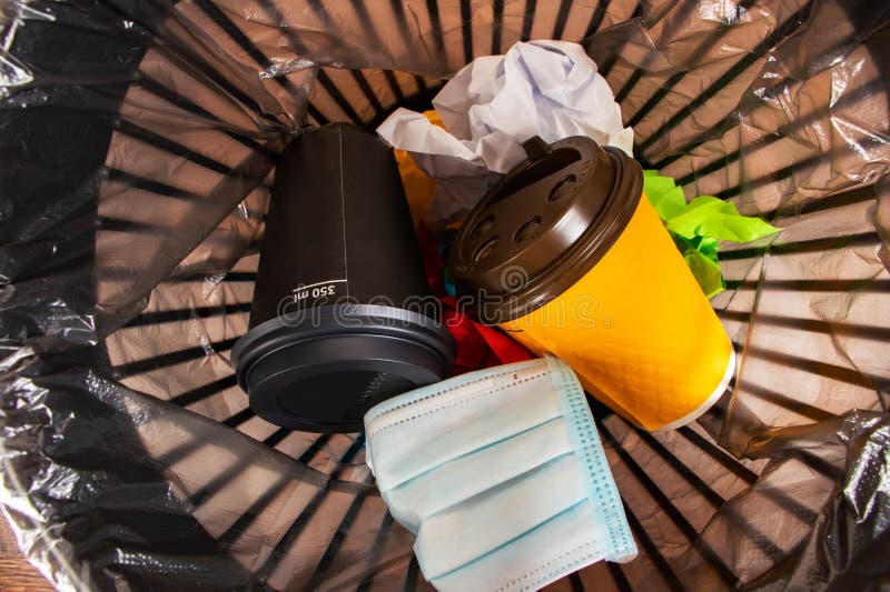 Recycle Bin Filled with Trash. Top View Stock Image - Image of metal ...